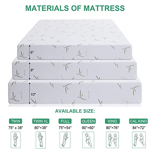 MUUEGM Twin XL Mattress 6 Inch,Green Tea Gel Memory Foam Mattress with Bamboo Cover,Mattress in a Box,Medium Feels,Breathable Bed Mattresses with CertiPUR-US Certified,USA