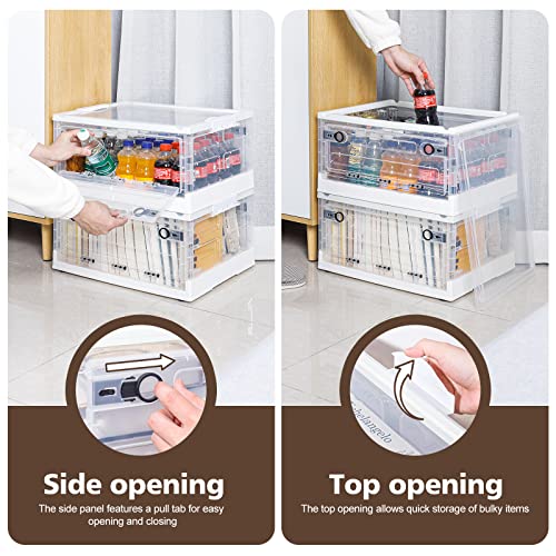 Homde 2 Pack Transparent Storage Bins With Wheels, Double Doors Plastic Foldable Box,Large Stackable Organizer Box Containers with Lids,2 Ways to Open for Living Room,Bedroom,Kitchen and Office Clear