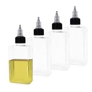 lele life 4pcs small oil dispenser bottle for camping, 3.4oz leak-proof squeeze condiment bottle with twist top cap, liquid condiment container dispensing bottles for oil soy sauce vinegar