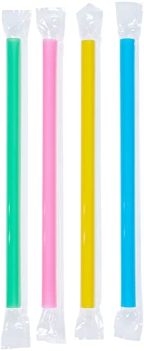 Jumbo Smoothie Straws Extra Wide - Individually Wrapped 100 Pack, BPA Free Milkshake Straw 0.47" Multi Colored Large Disposable For Boba Tea, Extra Durable Thick Restaurant Quality - by DuraHome