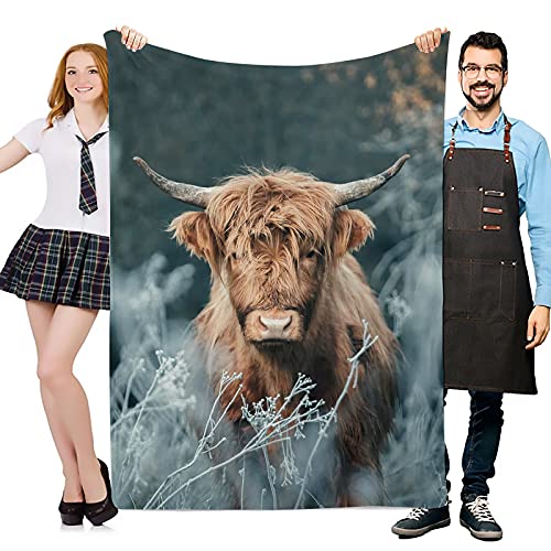 ASYOURWISH Ultra Soft Flannel Brown Cow Throw Blanket Highland Cattle Landscape Rustic Farmhouse All Season Warm Lightweight Cozy Plush Bed Blankets for Living Room/Bedroom 40 x 50 Inches