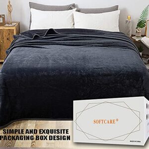 SOFTCARE Soft King Size Summer Blanket All Season 350GSM Thicken Warm Fuzzy Microplush Lightweight Thermal Fleece Blankets for California King/Cal King Oversized Bed Sofa Dark Grey 90"*108"