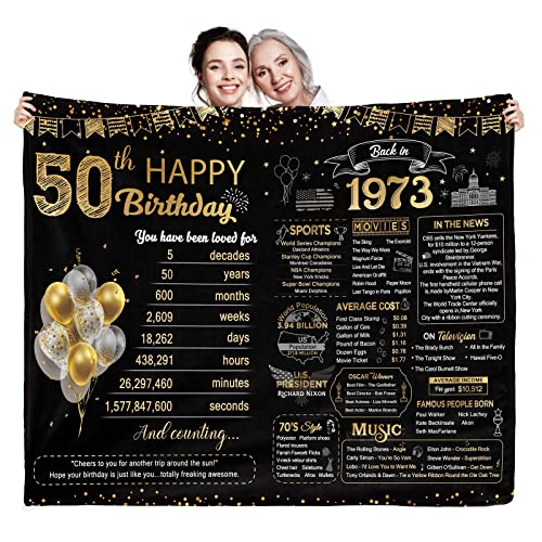 Kesidilo 50th Birthday Gifts for Women Men, 50th Birthday Gift Ideas for Mom Dad, 1973 Birthday Anniversary Decorations for Women, Turning 50 Years Old Throw Blanket 50" X 60"