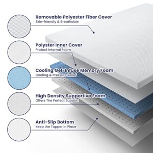 BedStory 3 Inch Memory Foam Mattress Topper Queen Size, Gel Infused High-Density Firm Memory Foam Bed Topper for Back Pain Relief, Provides Extra Comfort, Skin-Friendly Cover, CertiPUR-US Certified