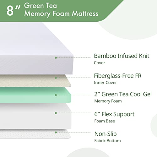 wOod-it Twin Mattress in a Box, 8 inch Mattresses Made in USA Green Tea Gel Memory Foam Mattress for Kids Bed -Bunk Beds/Trundel Beds, CertiPUR-US Certified, Medium Firm, White