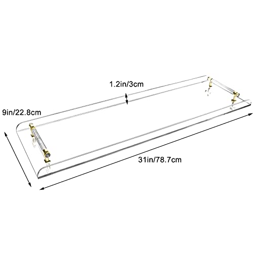 Clear Acrylic Bathtub Caddy Tray with Gold Handles for Luxury Bathroom Bathtub, 31 x 9 Inch