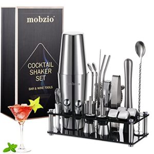 cocktail shaker set bartender kit, 23 pcs boston shaker tool set with stand, drink mixer martini shaker bartending kit, bar tools bartender tool kit, mobzio bar accessories for the home bar set