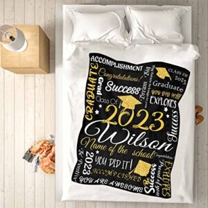 Artsadd Custom Graduation Blankets with Text Personalized Class of 2023 Graduation Blankets Customized Flannel Throw Blanket Gifts for Graduation Birthday 50"x60"