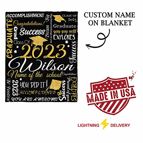 Artsadd Custom Graduation Blankets with Text Personalized Class of 2023 Graduation Blankets Customized Flannel Throw Blanket Gifts for Graduation Birthday 50"x60"