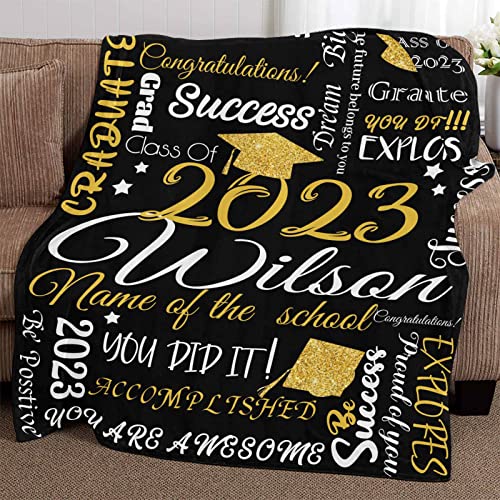 Artsadd Custom Graduation Blankets with Text Personalized Class of 2023 Graduation Blankets Customized Flannel Throw Blanket Gifts for Graduation Birthday 50"x60"