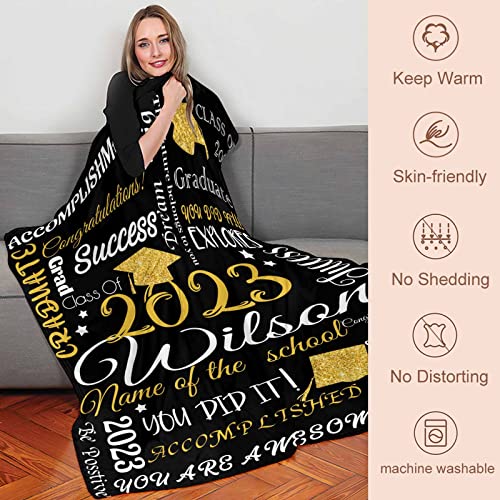 Artsadd Custom Graduation Blankets with Text Personalized Class of 2023 Graduation Blankets Customized Flannel Throw Blanket Gifts for Graduation Birthday 50"x60"