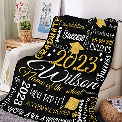 Artsadd Custom Graduation Blankets with Text Personalized Class of 2023 Graduation Blankets Customized Flannel Throw Blanket Gifts for Graduation Birthday 50"x60"