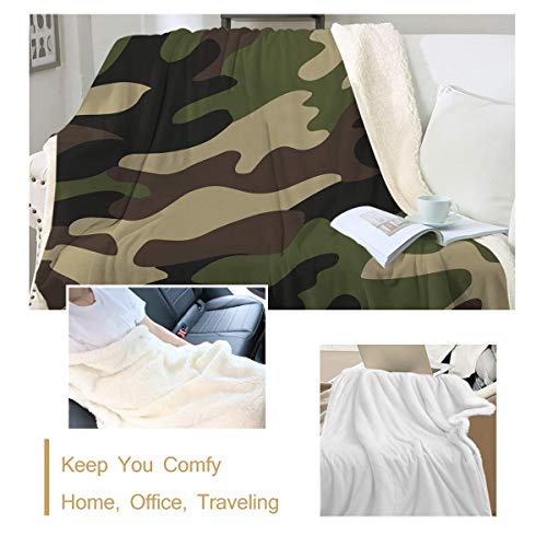 Sleepwish Camo Luxury Fleece Throw Blanket Brown Green Camouflage Sherpa Blanket Soft Warm and Cozy Camping Blanket Gifts for Boys Men and Son, King(108"x90")