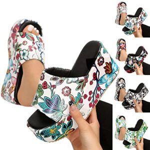 Sandals for Women Dressy Summer Sandals Platform Thick Sole Wedge Heel High Heel Flower Open Toe Casual Slippers (Red, 6.5)