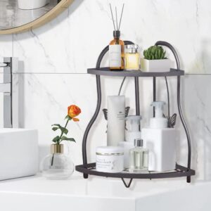 fippkargo bathroom counter organizer 2 tier bathroom organizer countertop storage shelf kitchen metal corner spice organizer bathroom tray for counter vanity makeup organizer shelf black