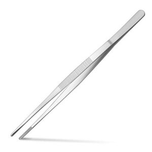 gutsdoor kitchen tweezers stainless steel food tongs for cooking tongs with precision serrated tips medical tweezers(12 inch straight)