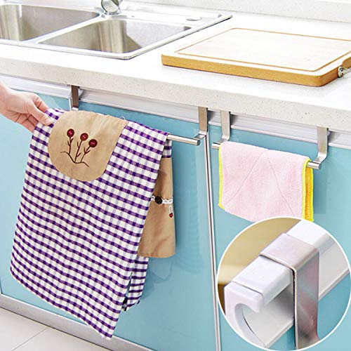 BRXY 2Pack Stainless Steel Over Door Towel Rack Bar Holders Dish/Towel Bar Holders-in/Out Cabinet Door-Stainless Steel-No Tool for Universal Fit on Cabinet Cupboard Doors