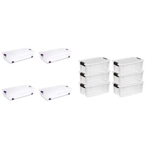 sterilitesterilite 17611704 60 quart/57 liter clearview latch wheeled underbed box, 4-pack & 18 quart clear plastic stackable storage container bin box tote