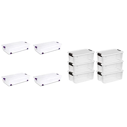 SteriliteSterilite 17611704 60 Quart/57 Liter ClearView Latch Wheeled Underbed Box, 4-Pack & 18 Quart Clear Plastic Stackable Storage Container Bin Box Tote