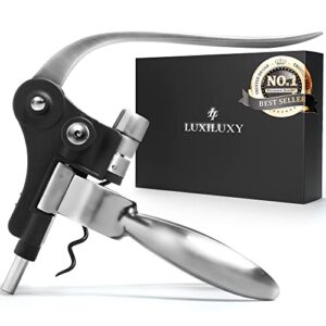 wine bottle opener corkscrew set – luxiluxy [2023 upgraded, does not break!] including foil cutter, bottle stopper, opener stand and extra spiral - corkscrews wine opener set- wine opener kit