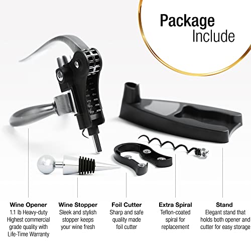 Wine Bottle Opener Corkscrew Set – Luxiluxy [2023 upgraded, does NOT break!] Including Foil Cutter, Bottle Stopper, Opener Stand and Extra Spiral - corkscrews wine opener set- wine opener kit