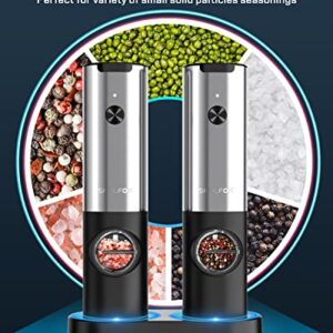 SoulFox Electric Salt and Pepper Grinder Set with USB Rechargeable - No Battery Needed - One Handed Operation - White Light - Adjustable Coarseness Automatic Electronic Spice Mill Shakers Refillable