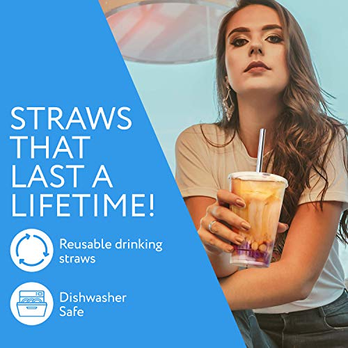 10 Pack Boba Straws In Stainless Steel - Reusable Metal Straws Best For Drinking Bubble/Boba Tea, Smoothies, Shakes - Extra Wide 0.5’’ And 8.5” Long - Comes With Cotton Storage Bag And Cleaning Rod