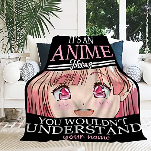 Personalized Anime Blanket Blanket Custom Name KawaiiAnime Throw Blanket Gifts for Girls Boys,Cute Anime Decor Soft Flannel Fleece Cartoon Customized Blanket Manga for Adults Bed Sofa Chair 80x60In