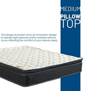 Treaton Medium Firm Pillow Top Hybrid Mattress Individually Wrapped Pocket Coil Spring, King Black