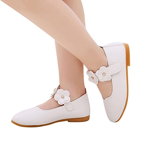 Mercatoo Fancy Shoes for Girls Single Baby Girls Dance Children Kid Princess Student Solid Soft Shoes Flower Baby Shoes (White, 9.5 Little Kid)