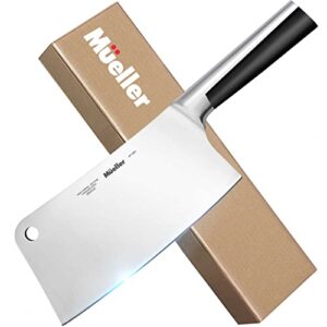 mueller 7-inch meat cleaver knife, stainless steel professional butcher chopper, stainless steel handle, heavy duty blade for home kitchen and restaurant, valentines day gifts for him