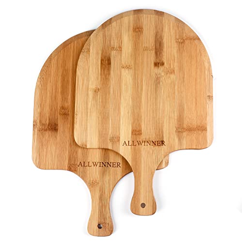 ALLWINNER Bamboo Pizza Peel 12 inch Premium Wooden Pizza Peels for Making Pizza, Pizza Cutting Board 2 Pack