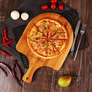 ALLWINNER Bamboo Pizza Peel 12 inch Premium Wooden Pizza Peels for Making Pizza, Pizza Cutting Board 2 Pack