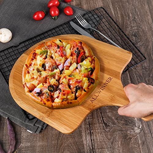 ALLWINNER Bamboo Pizza Peel 12 inch Premium Wooden Pizza Peels for Making Pizza, Pizza Cutting Board 2 Pack