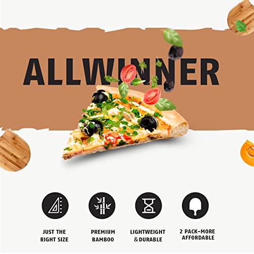 ALLWINNER Bamboo Pizza Peel 12 inch Premium Wooden Pizza Peels for Making Pizza, Pizza Cutting Board 2 Pack