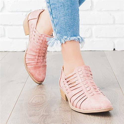 Sandals Women's Crossborder Trade Large Size European and American Low Heel Shoes Thick Heel Zipper Sandals (Pink, 8)