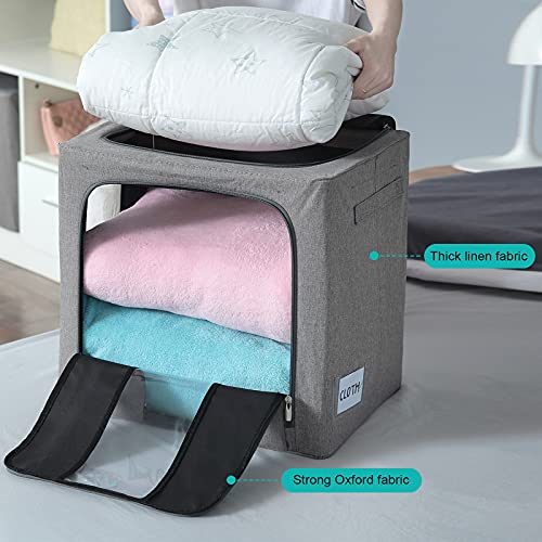 Clothes Storage Bins Closet Organizer, Oxford Steel Frame Storage Box, Bedroom Storage Bag Container for Blanket Comforter Sweater Bedding(57L×2 Pack)