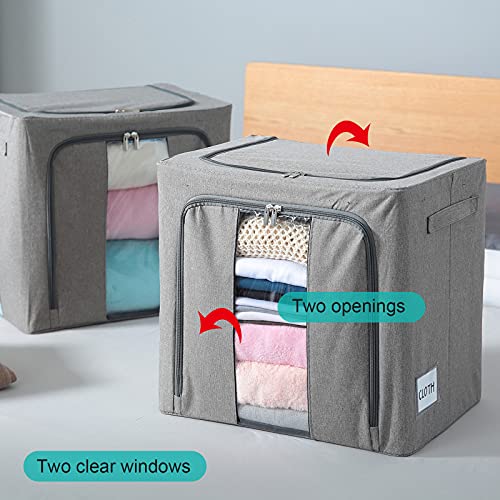 Clothes Storage Bins Closet Organizer, Oxford Steel Frame Storage Box, Bedroom Storage Bag Container for Blanket Comforter Sweater Bedding(57L×2 Pack)