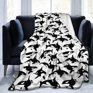 fleece blanket orcas whale plush throw fuzzy super soft reversible microfiber flannel blankets 50"x40"