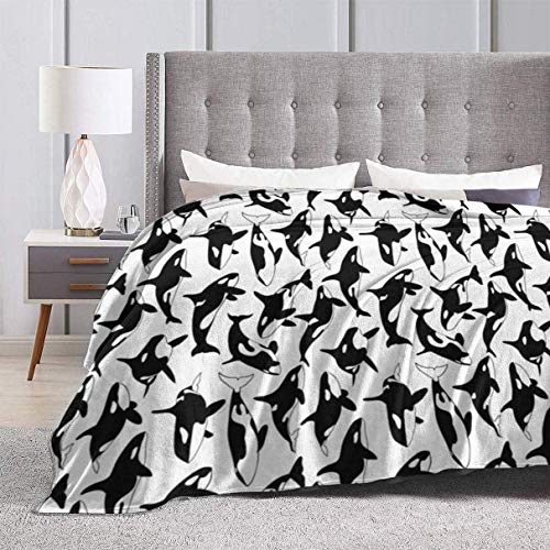 Fleece Blanket Orcas Whale Plush Throw Fuzzy Super Soft Reversible Microfiber Flannel Blankets 50"x40"