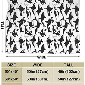 Fleece Blanket Orcas Whale Plush Throw Fuzzy Super Soft Reversible Microfiber Flannel Blankets 50"x40"