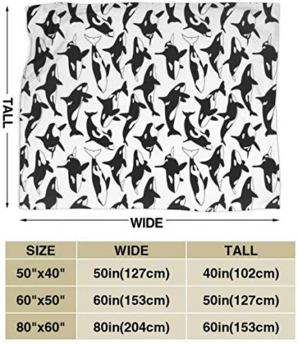 Fleece Blanket Orcas Whale Plush Throw Fuzzy Super Soft Reversible Microfiber Flannel Blankets 50"x40"