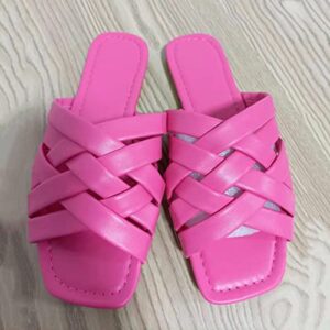 Comfortable Sandals for Women Skinny Patchwork Fashion Summer Demin Tassels Shorts Summer Casual Sandals (Hot Pink, 8)