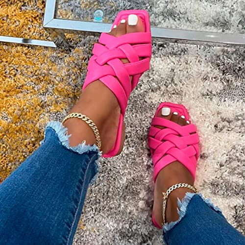 Comfortable Sandals for Women Skinny Patchwork Fashion Summer Demin Tassels Shorts Summer Casual Sandals (Hot Pink, 8)