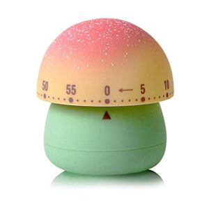 nuoswek mechanical kitchen timer, cute mushroom timer for kids, wind up 60 minutes manual countdown timer for classroom, home, study and cooking (green base)