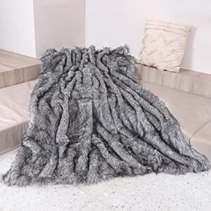 luxury fake fox fur throw blanket fox faux fur throw blanket gray 79"x90" queen size fake fur throw blanket