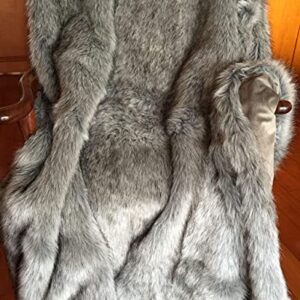 Luxury Fake Fox Fur Throw Blanket Fox Faux Fur Throw Blanket Gray 79"x90" Queen Size Fake Fur Throw Blanket