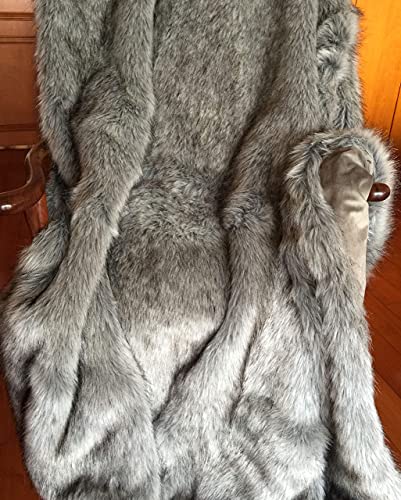 Luxury Fake Fox Fur Throw Blanket Fox Faux Fur Throw Blanket Gray 79"x90" Queen Size Fake Fur Throw Blanket