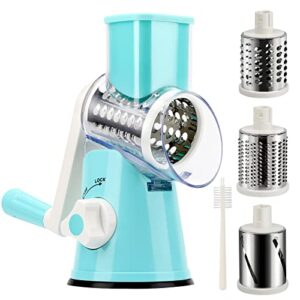 ynnico rotary cheese grater - manual mandoline slicer with non-slip suction base, vegetable slicer nuts grinder cheese shredder with clean brush