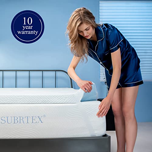 subrtex 3 Inch Gel-Infused Memory Foam Bed Mattress Topper High Density Cooling Pad Removable Fitted Bamboo Cover Ventilated Design-10 Years Warranty (California King)